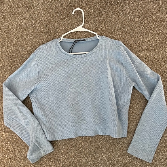 Zara | Sweaters | Zara Baby Blue Cropped Sweater | Poshmark
